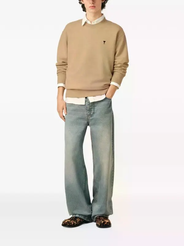 AMI Paris Cotton Sweatshirt With De Coeur Embroidery