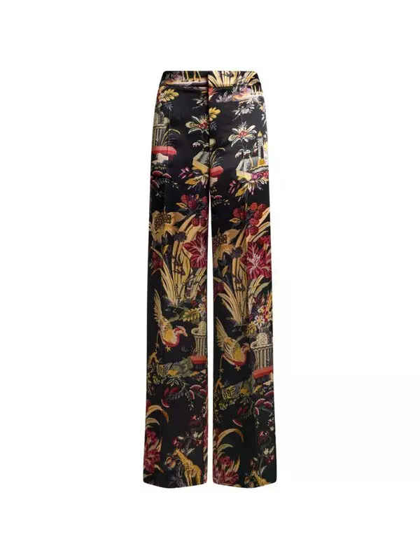 Etro Printed Satin Trousers - Black