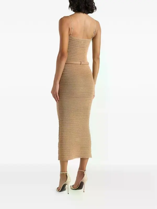 Manière De Voir Maniera De Voir Danika Metallic Rib-knit Belted Midi Dress - Neutrals