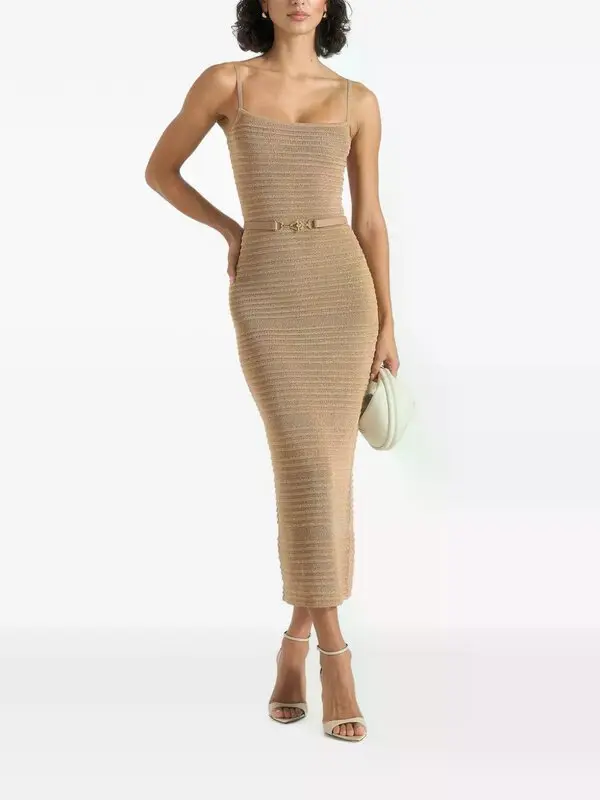 Manière De Voir Maniere De Voir Metallic Rib Knit Belted Midi Dress - Neutrals