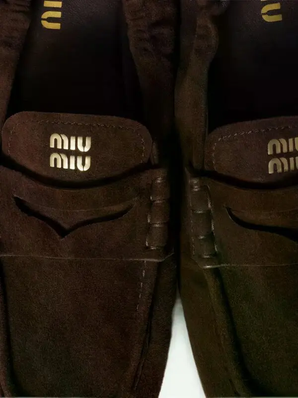 Miu Miu Ruched Suede Loafers - Brown