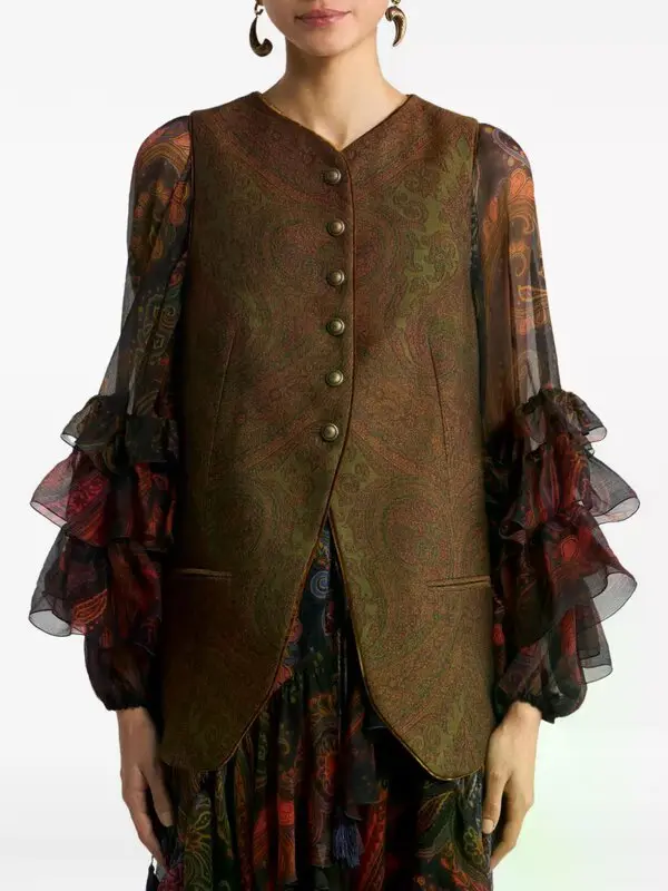 Etro Wool-blend Jacquard Paisley Motif Waistcoat - Brown