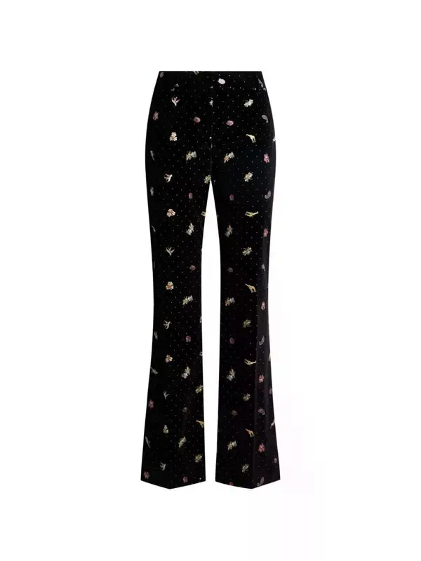 Etro Cotton Velvet Trousers With Floral And Animal Motif - Black