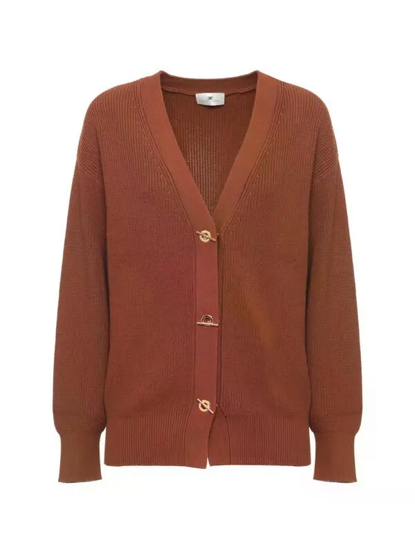 Elisabetta Franchi Knit Cardigan With Jewel Buttons - Brown