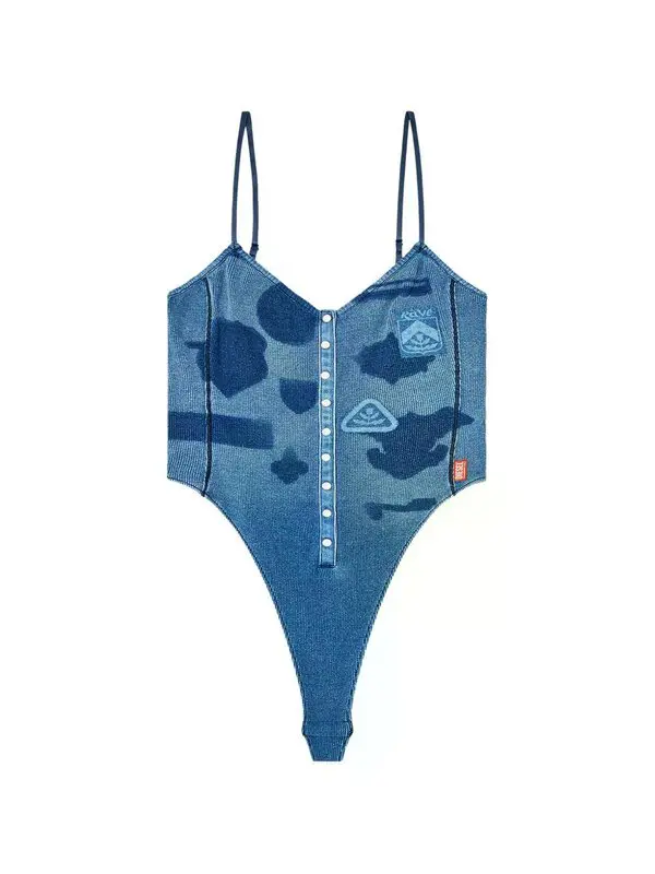 DIESEL® Bodysuit In Ribbed Jersey With Shadow-patch Effects - Blue