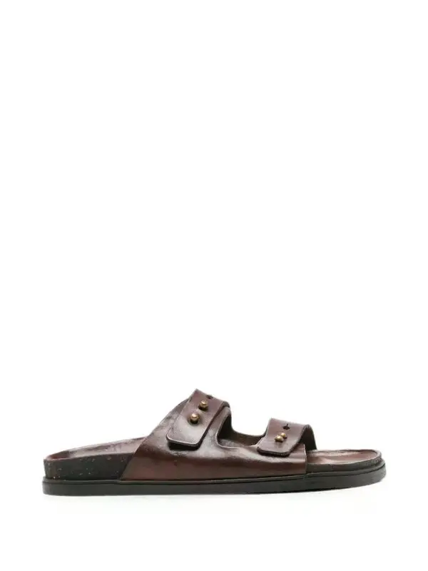 BRADOR Leather Flat Sandals - Brown