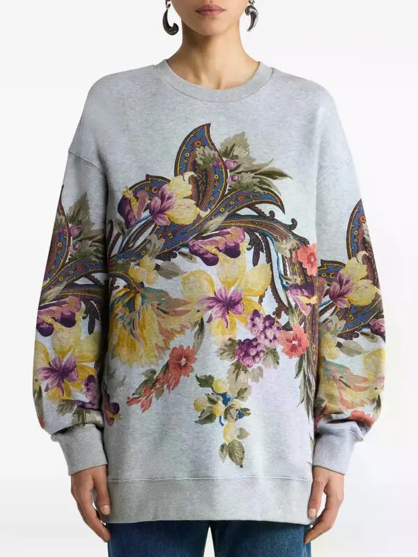 Etro Cotton Sweatshirt With Placed Paisley And Flower Print