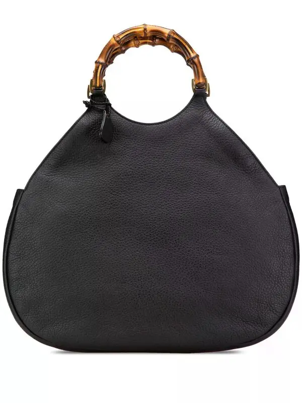 Gucci Pebbled Calfskin Bamboo Hobo Bag - Black