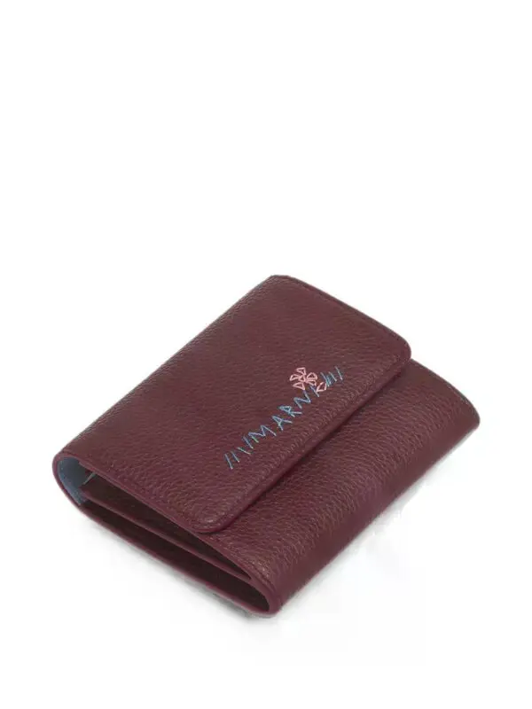 Marni Burgundy Leather Flap Cardholder With Mending