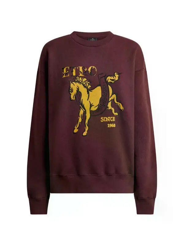 Etro Cotton Sweatshirt With Pegaso Print - Brown
