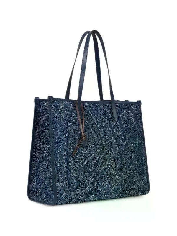 Etro Large Love Trotter Jacquard Denim Tote Bag - Blue