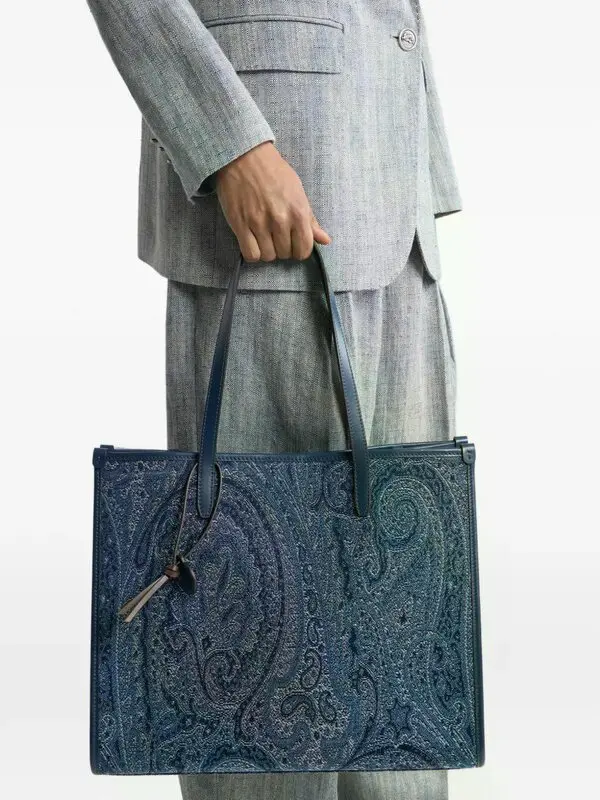 Etro Large Love Trotter Jacquard Denim Tote Bag - Blue