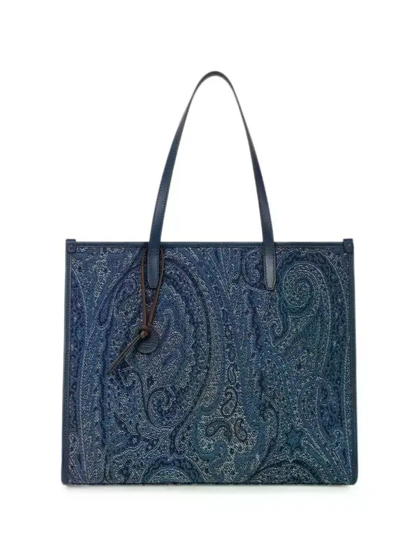 Etro Large Love Trotter Jacquard Denim Tote Bag - Blue