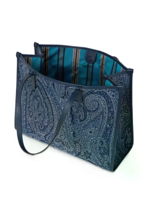 Etro Large Love Trotter Jacquard Denim Tote Bag - Blue