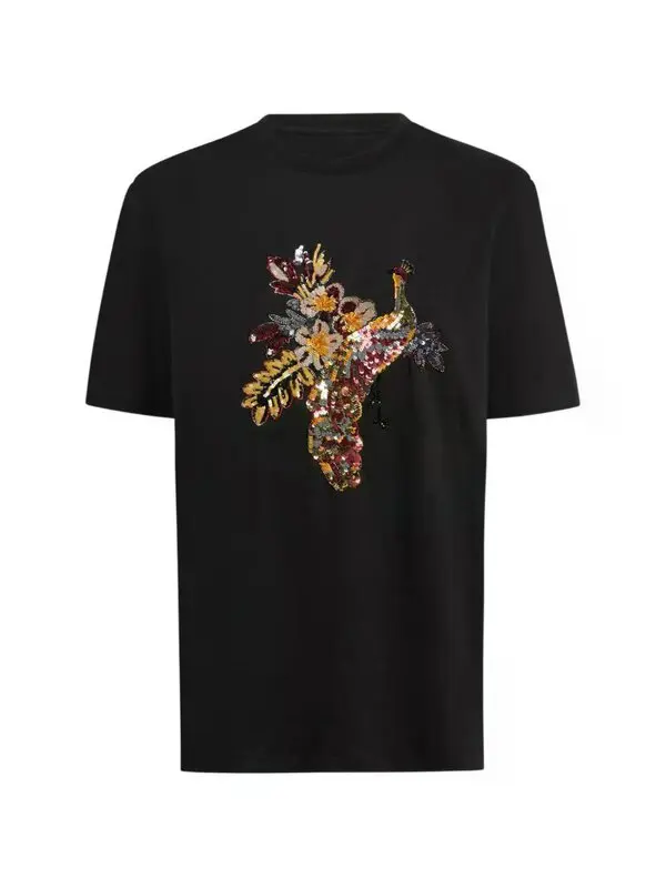 Etro Cotton T-shirt With Peacock Embellishment - Black
