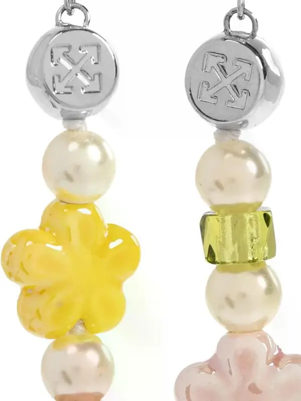 Off-White Floral-beaded Drop Earrings With Arrow Motif
