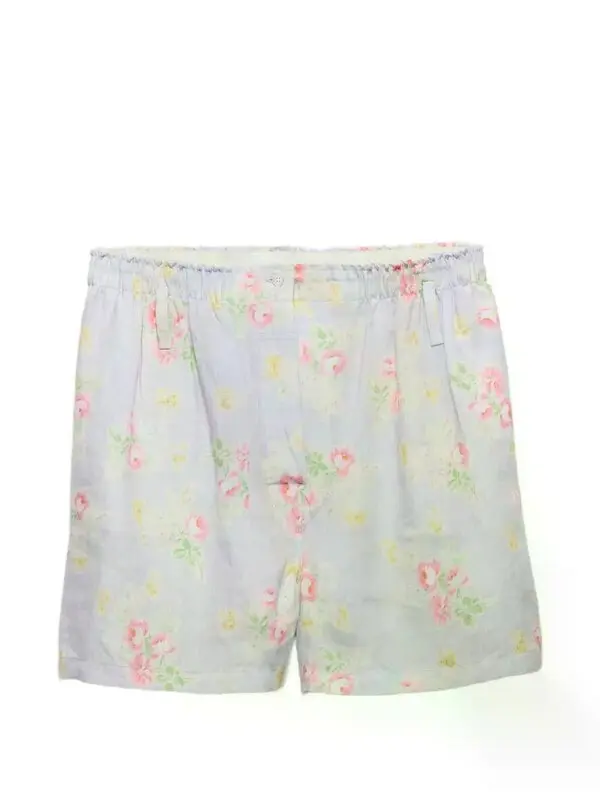 Prada Linen Floral Print Shorts - Blue