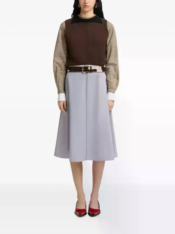 Marni Cotton Poplin Midi Skirt With Contrast Stitching