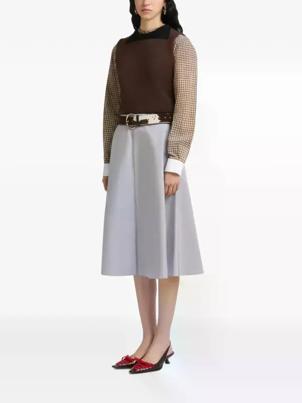 Marni Cotton Poplin Midi Skirt With Contrast Stitching