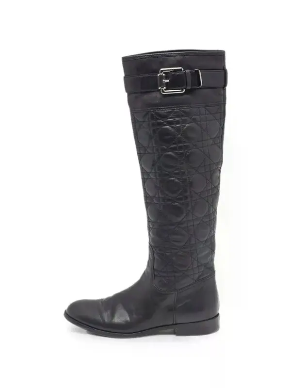 Dior Cannage Quilted Buckle Detail Boots - Black