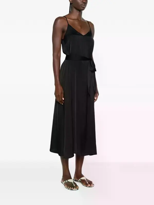 MOUTAKI Satin Finish Belted Midi Dress