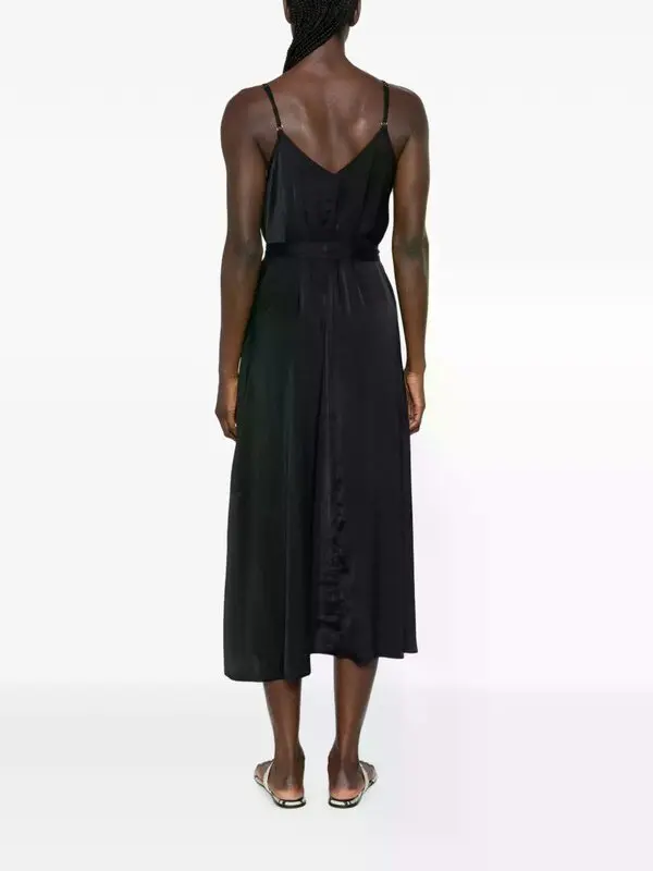 MOUTAKI Satin Finish Belted Midi Dress
