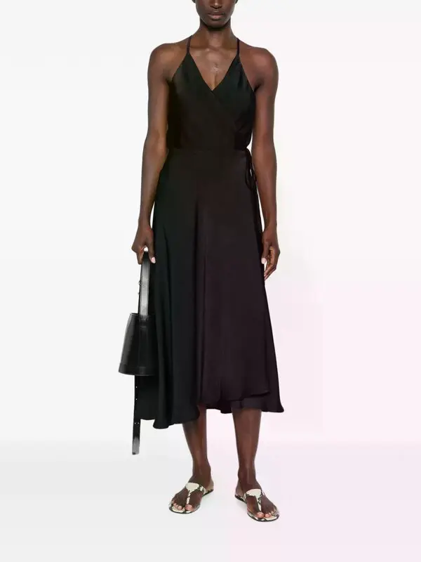 MOUTAKI V-neck Midi Wrap Dress - Black