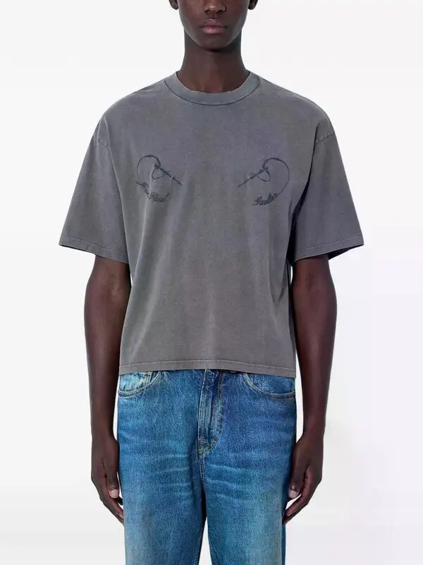 JEAN PAUL GAULTIER Logo-embroidered Cotton T-shirt - Grey