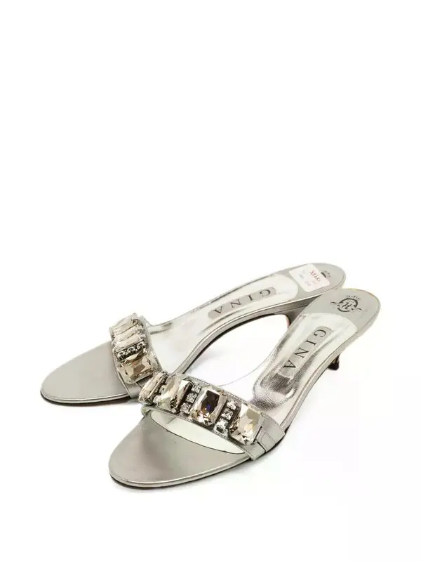GINA Crystal Embellished Metallic Slide Sandals