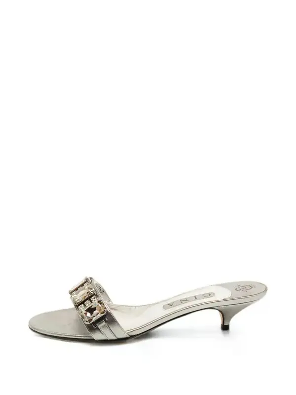 GINA Crystal Embellished Metallic Slide Sandals