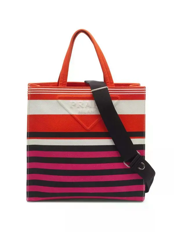 Prada Logo-embossed Stripe Tote Bag - Black