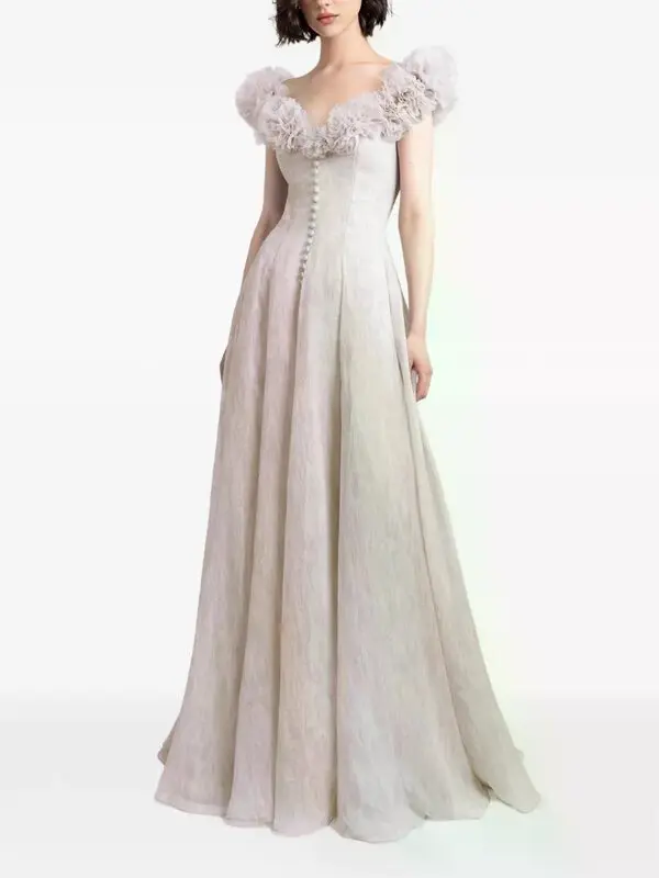 GEMY MAALOUF Ruffled Shoulder Button-front Dress - Neutrals