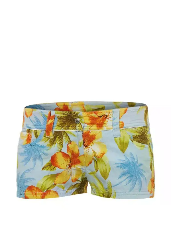 Dolce & Gabbana Floral-print Denim Shorts - Blue