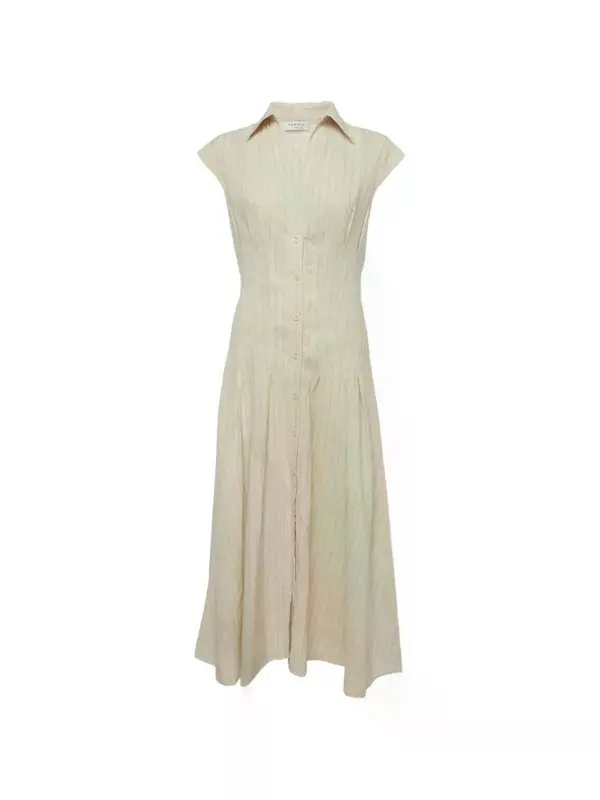 Sandro Striped Pleated Linen Midi Dress - Neutrals