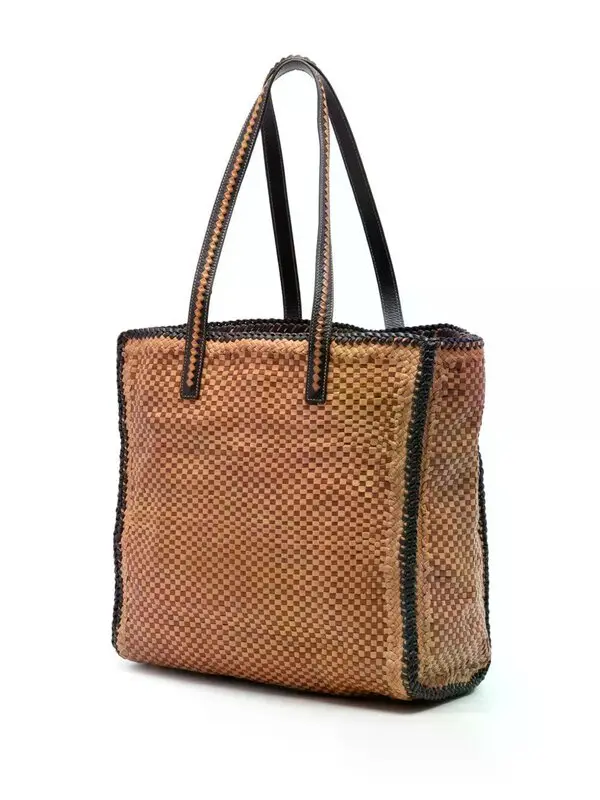 Prada Woven Goatskin Madras Tote Bag - Brown