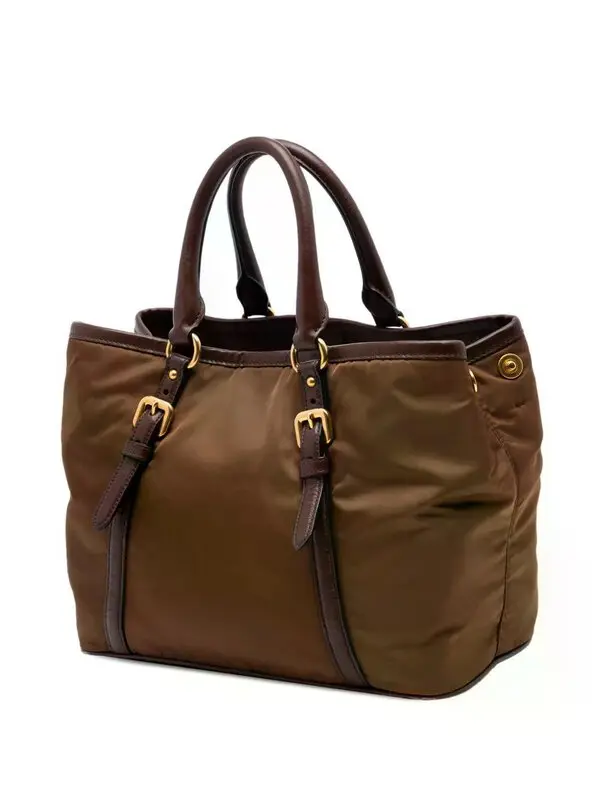 Prada Vitello Daino Trimmed Tessuto Satchel - Brown