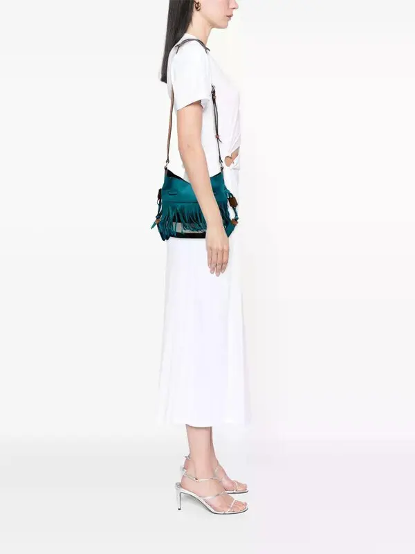 Burberry Small Mega Check Canvas And Suede Fringe Belgrove Bucket Bag - Brown
