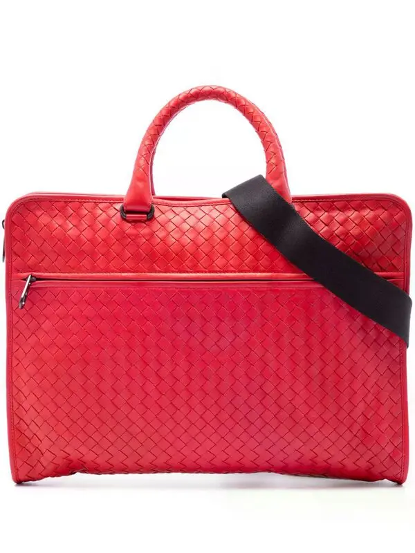 Bottega Veneta Intrecciato Nappa Leather Briefcase - Red
