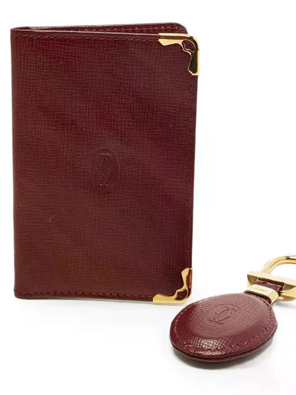 Cartier Must De Burgundy Leather Card Case With Leather Key Ring