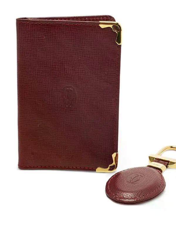 Cartier Must De Burgundy Leather Card Case With Leather Key Ring