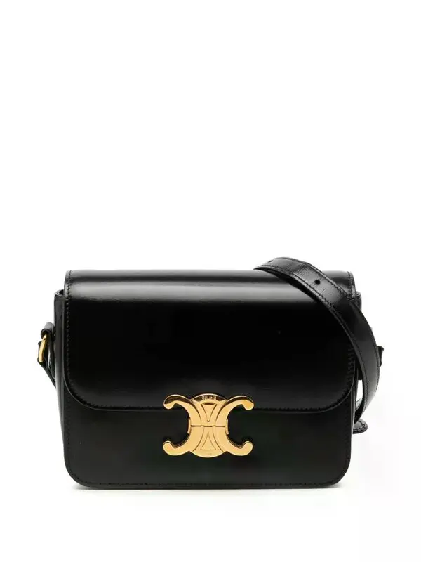 Celine Shiny Calfskin Triomphe Crossbody Bag - Black