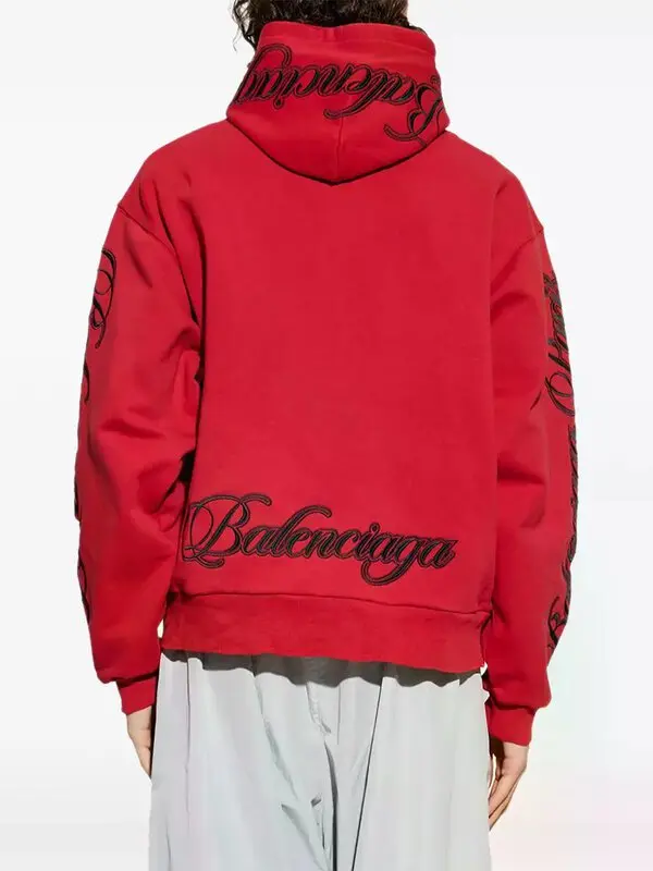 Balenciaga Logo Print Oversized Hoodie - Red