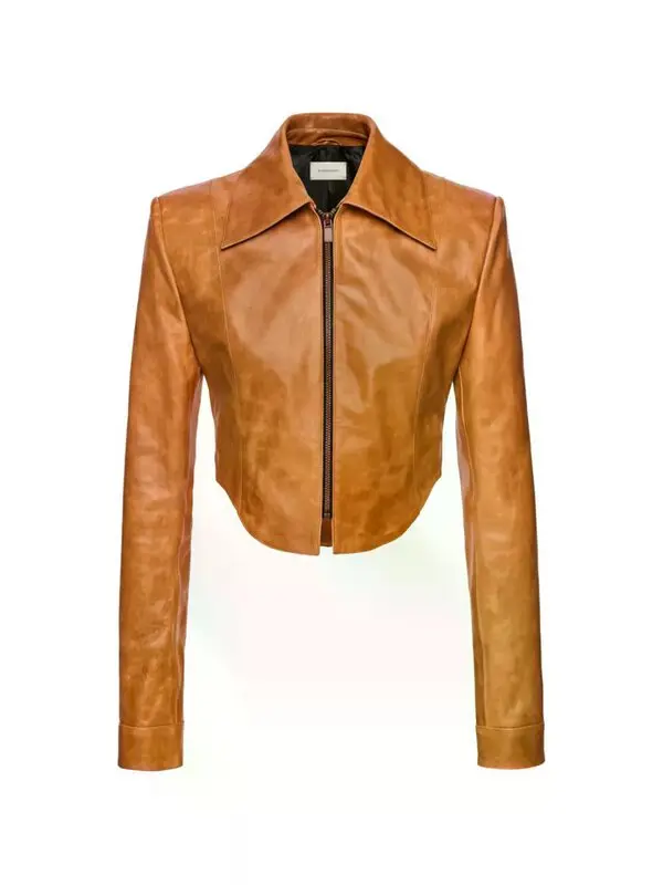 Magda Butrym Cropped Leather Jacket - Brown
