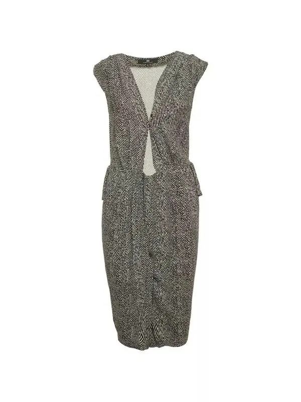 Elisabetta Franchi Herringbone Crepe V-neck Mini Dress - Black
