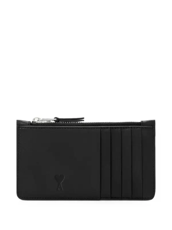 AMI Paris Zipped Cowhide-leather Card Holder With De Coeur - Black