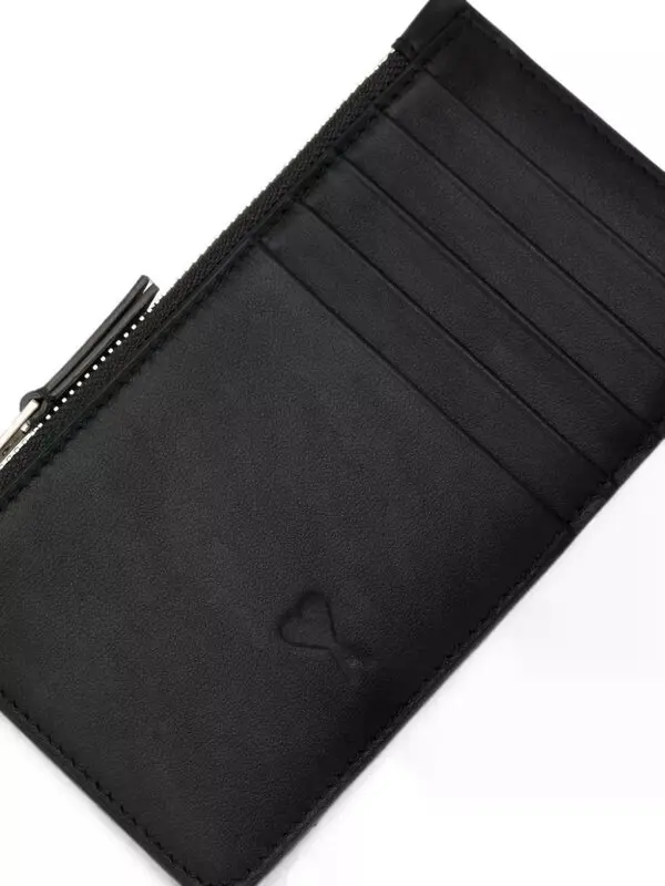 AMI Paris Zipped Cowhide-leather Card Holder With De Coeur - Black