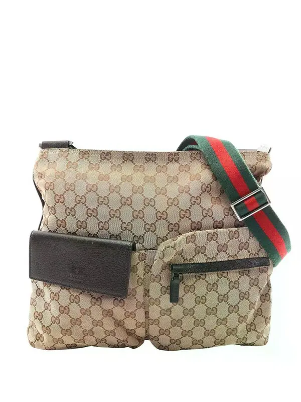 Gucci Gg Canvas Web Double Pocket Crossbody Bag - Neutrals