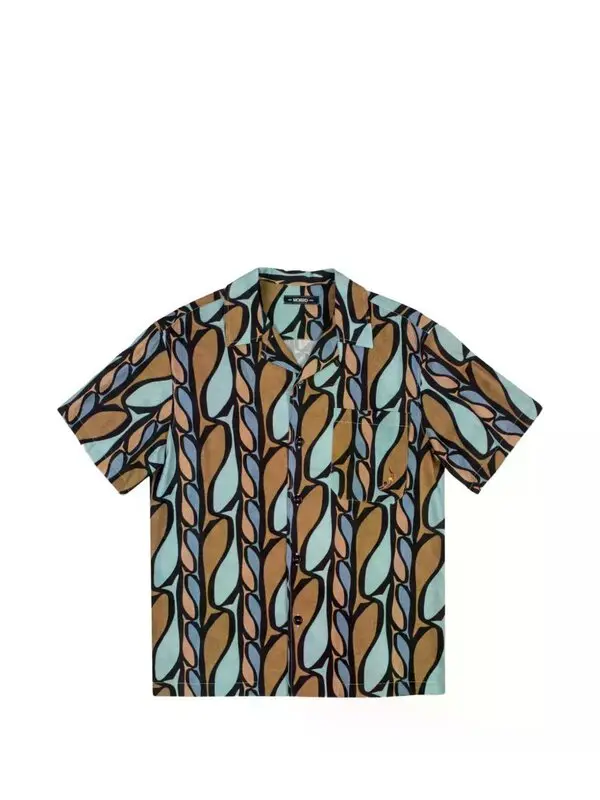MOSSO SUN WEAR Fish-print Short-sleeve Shirt - Brown