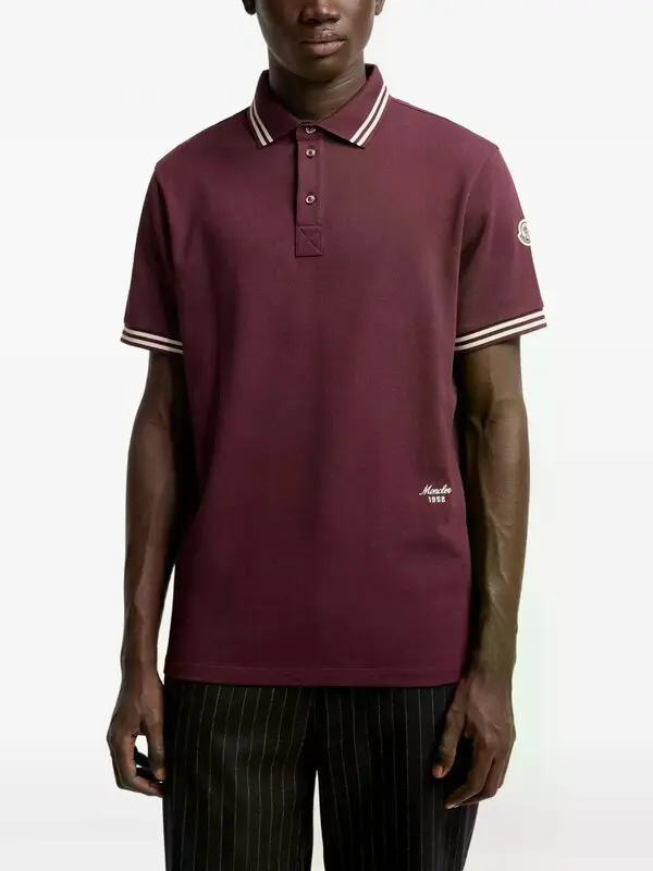 Moncler Striped Trim Cotton Piquet Polo Shirt - Red