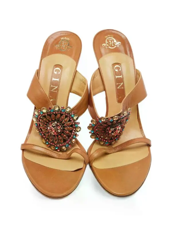 GINA Crystal-embellished Leather Heeled Sandals